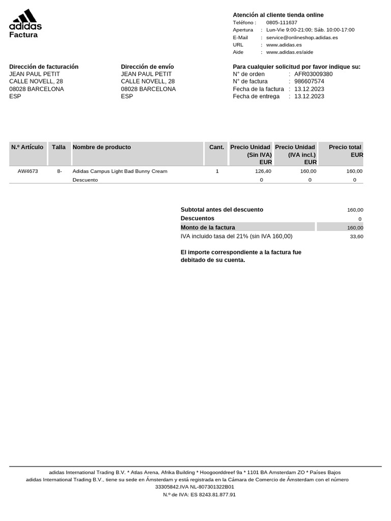 Adidas Factura Diego | PDF