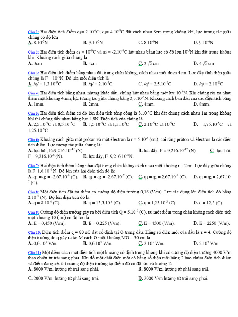 bài tập lí 11 xh | PDF