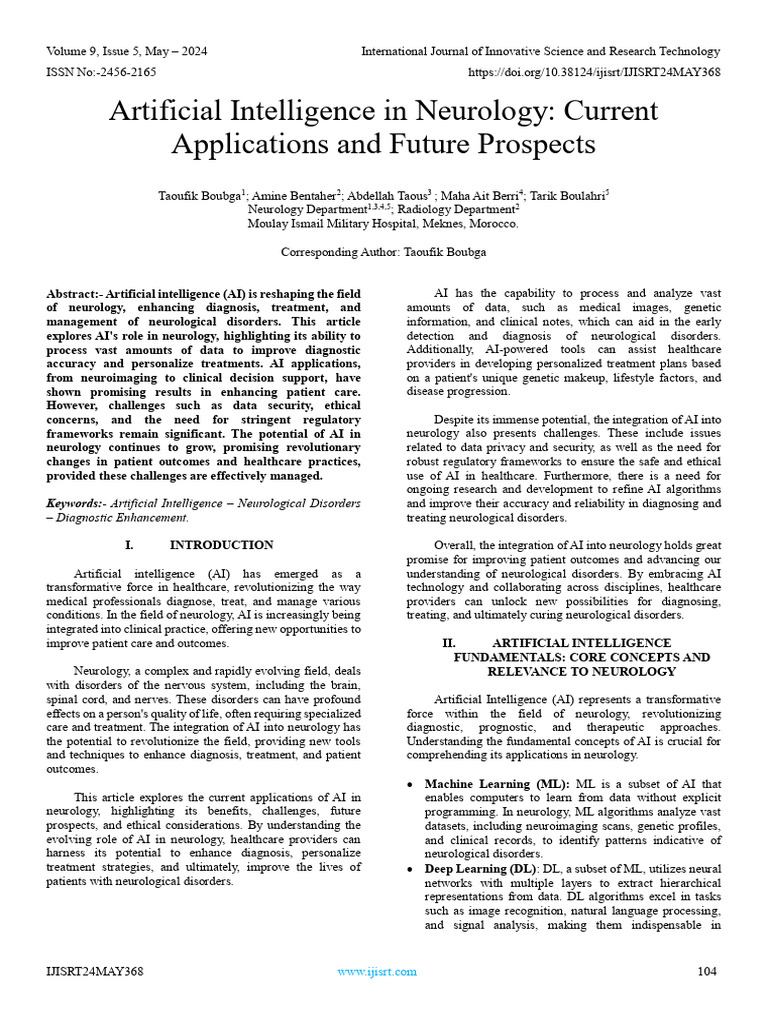 Artificial Intelligence in Neurology: Current Applications and Future Prospects | PDF | Machine ...