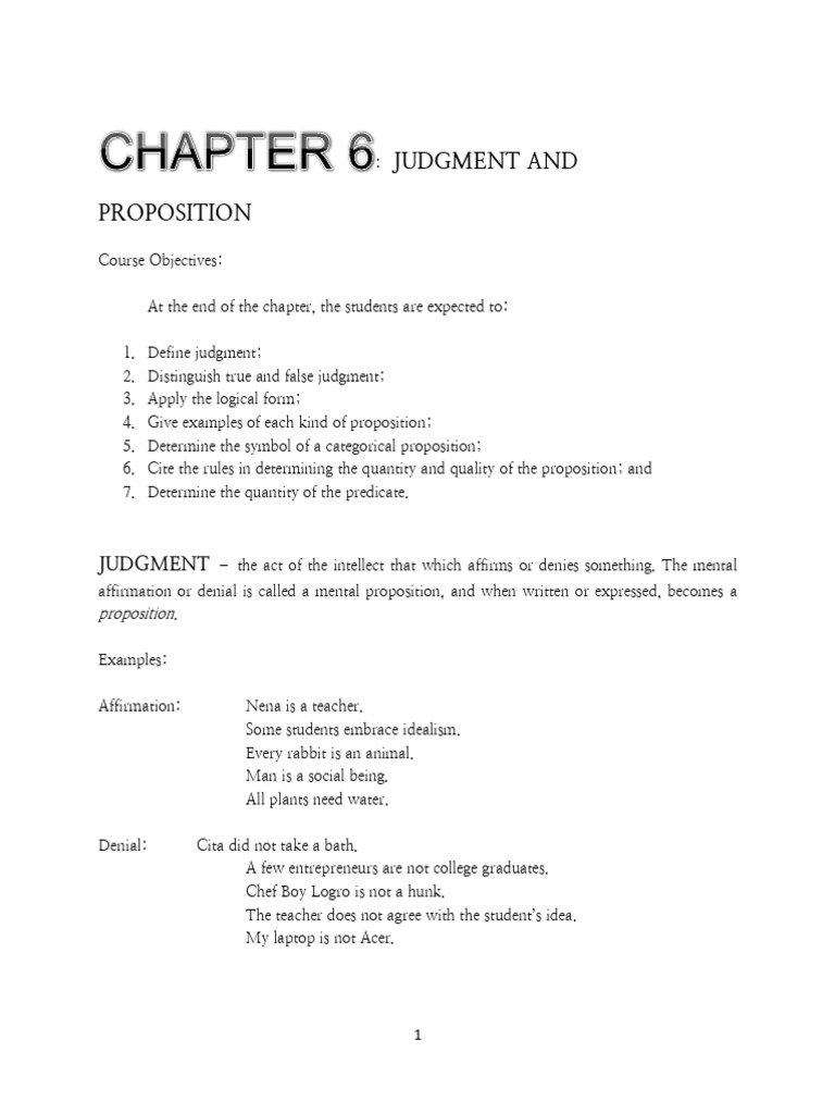 CHAPTER 6 Judgment and Proposition | PDF | Proposition | Question