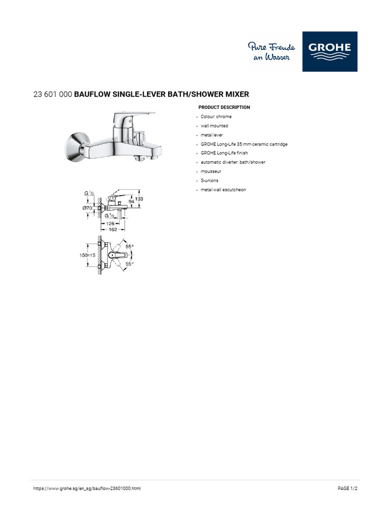 Grohe 23601000 Bath/Shower Mixer | PDF