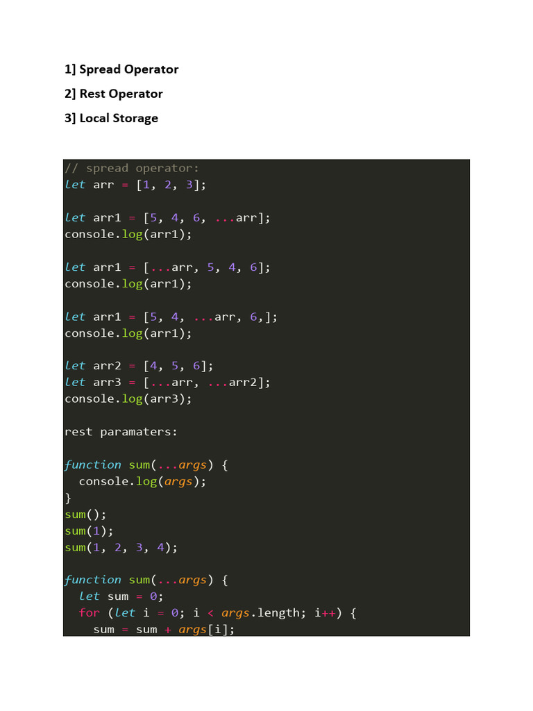 Spread Rest Operator Locastorage1 | PDF | Teaching Methods & Materials | Computers