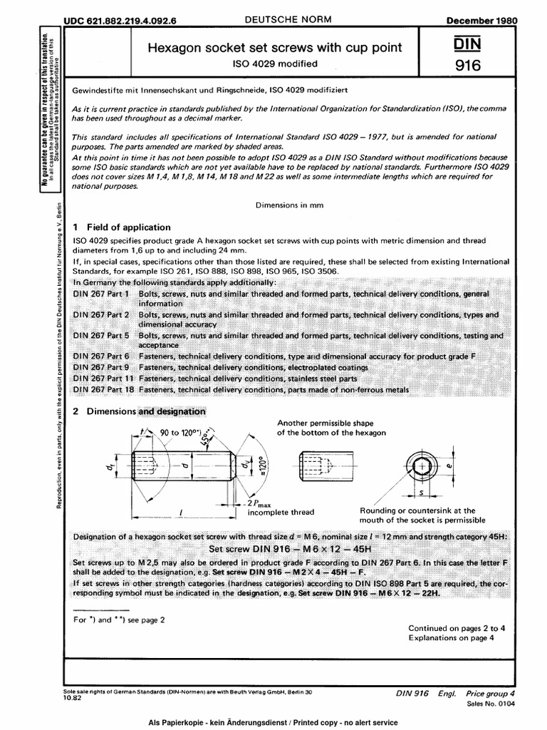 DIN 916 Hexagon Socket Set Screws With Cup Point 1980 ISO 4029 Modified | Download Free PDF ...