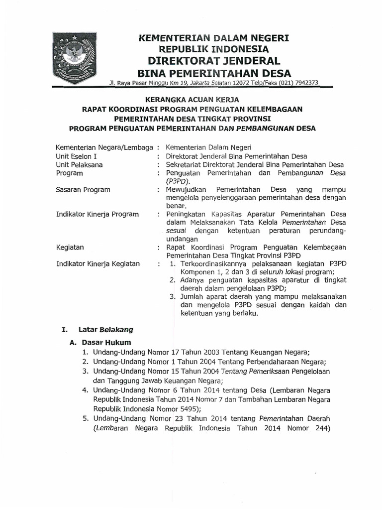 KAK Rakor Penguatan Kelembagaan | PDF