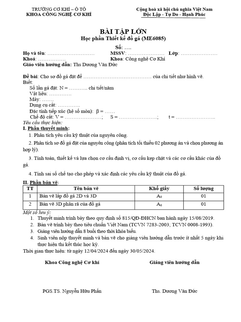 Phieu Giao BTL Thiet Ke Do Ga (3.2023) | PDF