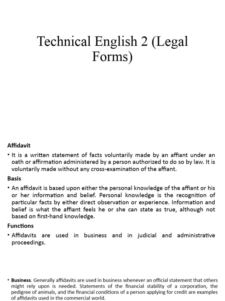 Technical English 2 Legal Forms Affidavits | PDF | Affidavit | Witness