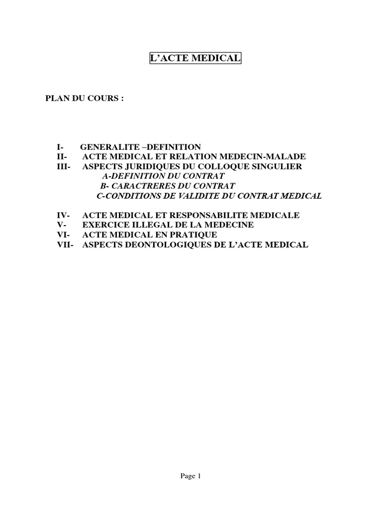 Acte médical : définition et enjeux juridiques | PDF | Consentement ...