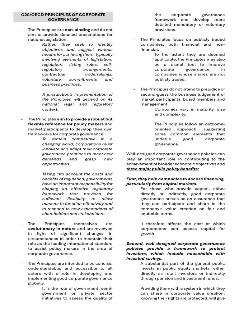 G20 1 3 Discussion Outline | PDF | Governance | Corporate Governance