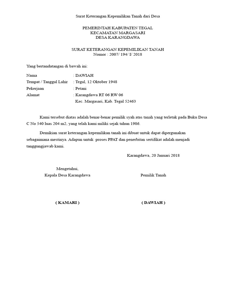 Surat Keterangan Tanah dan E-Warong | PDF