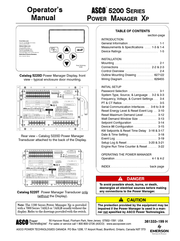 ASCO 5200 Series Power Manager Manual | PDF | Ac Power | Electrical ...