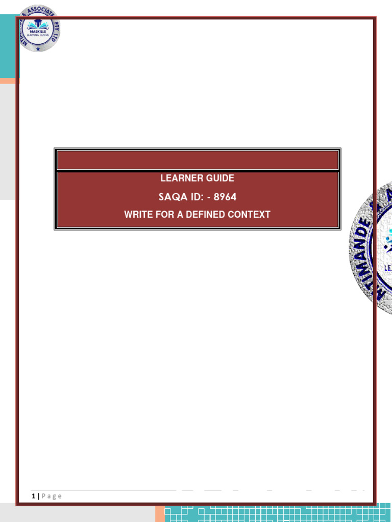 Saqa 8964 Learner Guide Pdf Information Brainstorming