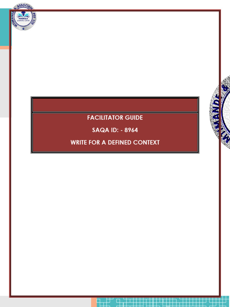 SAQA 8964 - Facilitator guide | PDF | Learning | Methodology
