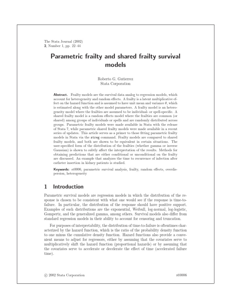 Gutierrez 2002 Parametric Frailty and Shared Frailty Survival Models ...