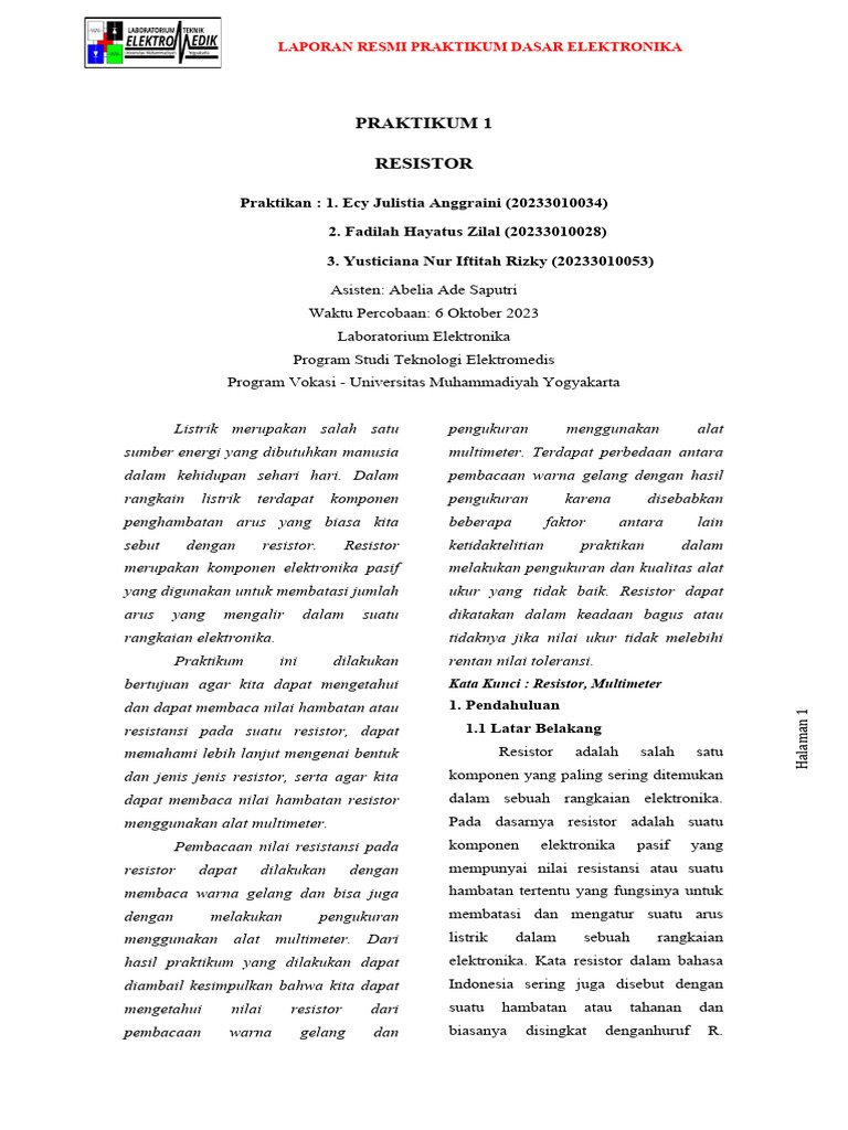 Laporan Resmi Eldas 1 | PDF