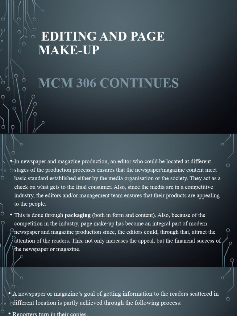 Slides For Magazine MGT and Production EDITING and PAGE MAKE UP | PDF | Editing | Newspapers
