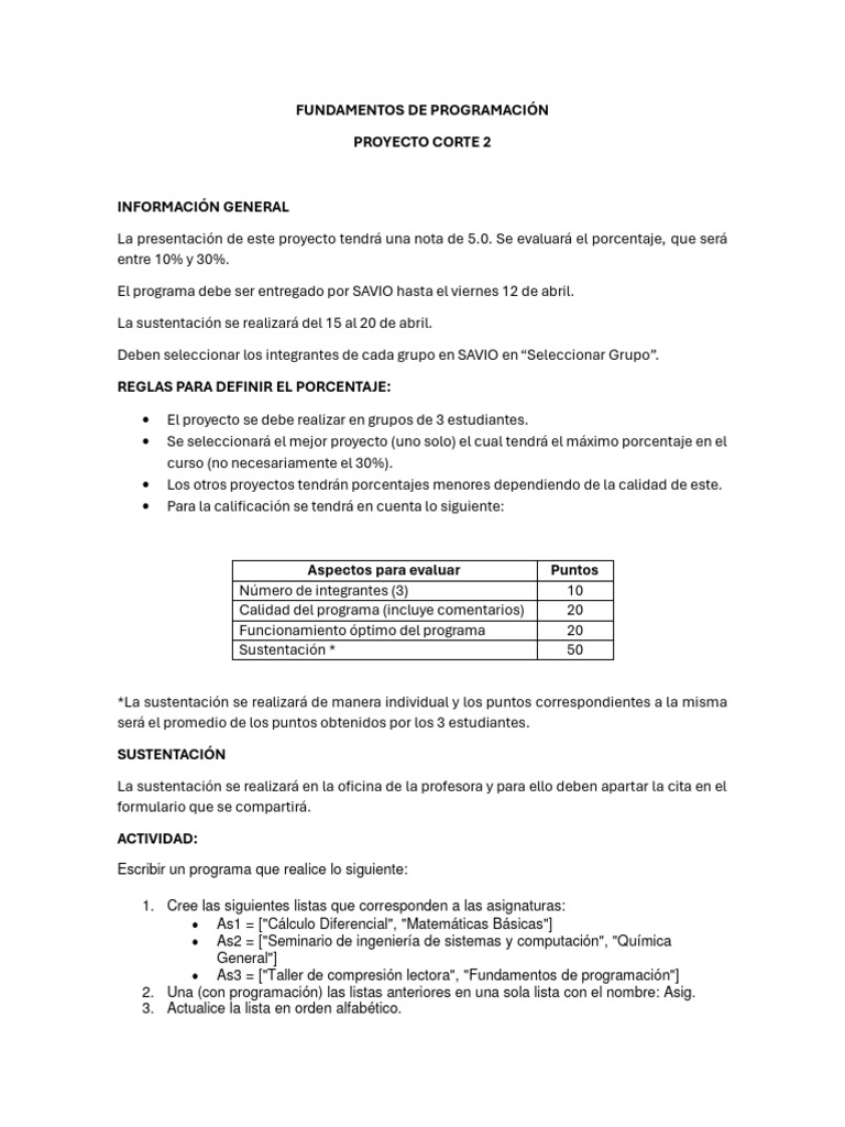 Proyecto Fundamentos de Programación Corte 2 | PDF | Informática