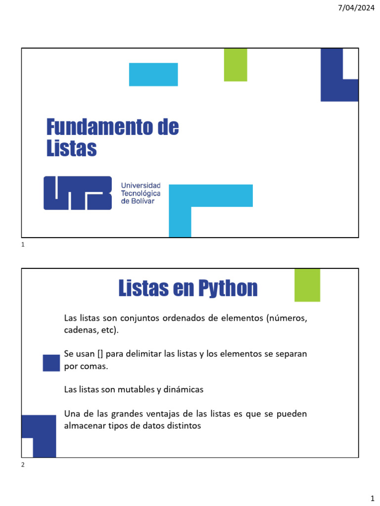 Listas | PDF | Python (lenguaje de programación) | Programación de ...