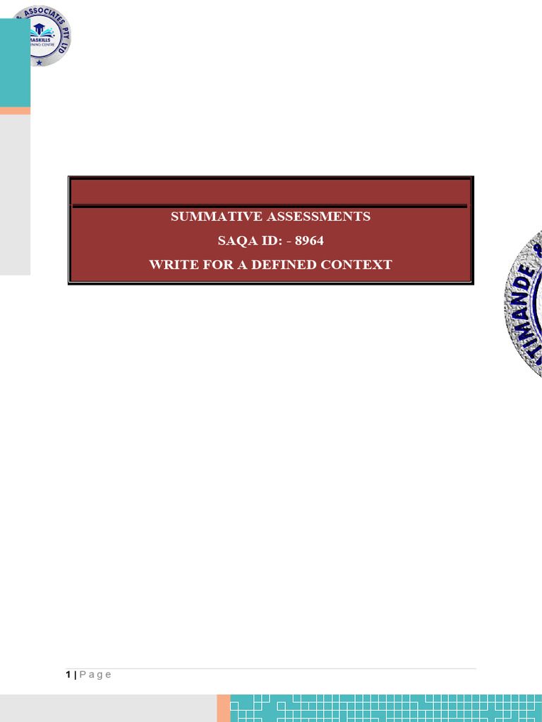 SAQA 8964 - Summative Assessments | PDF | Educational Assessment | Cognition