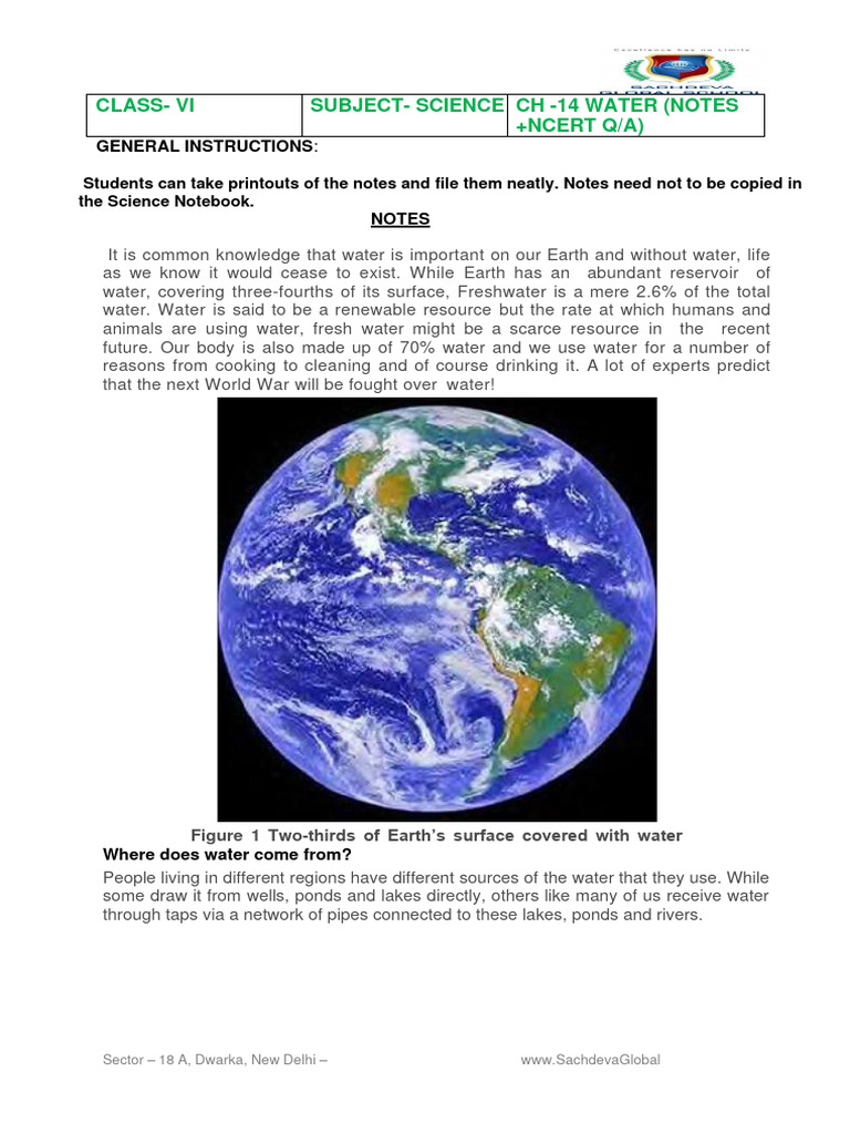 Class VI Science Notes on Water | PDF | Water | Water Vapor