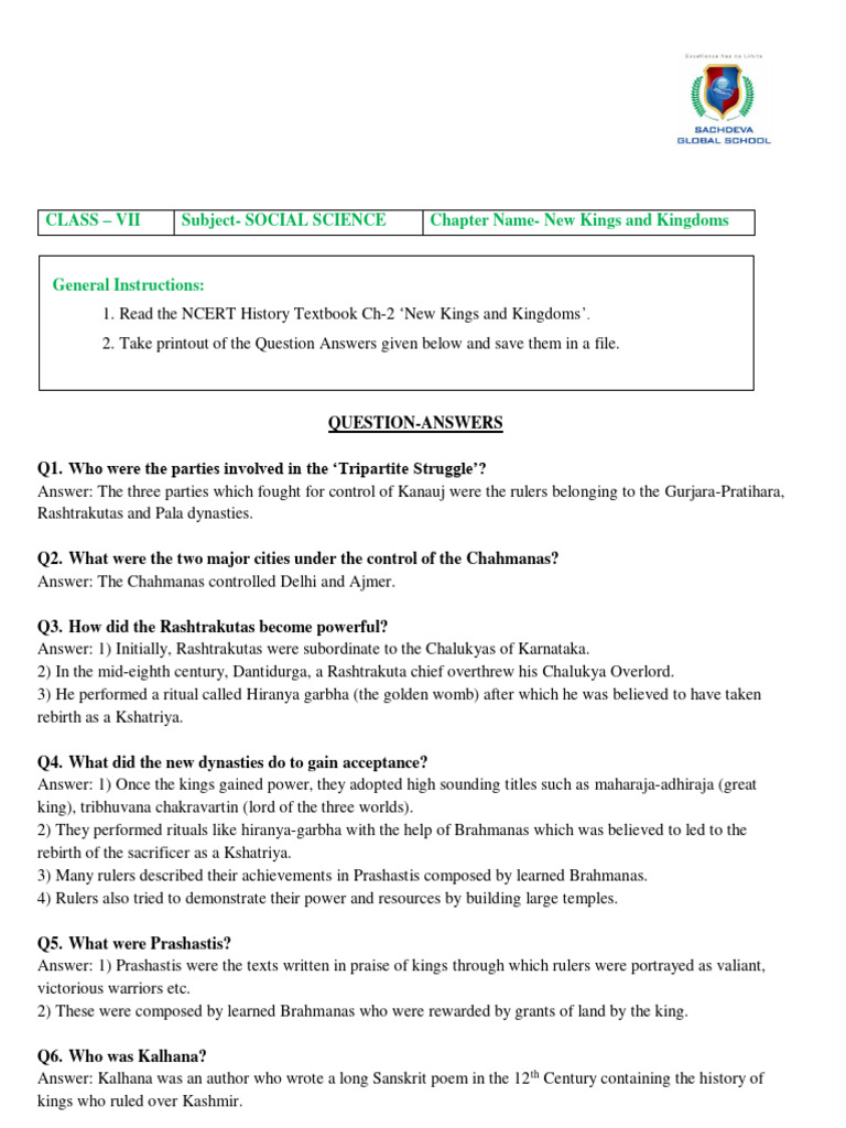 Class-VII SST Notes-1 New Kings and Kindoms | PDF