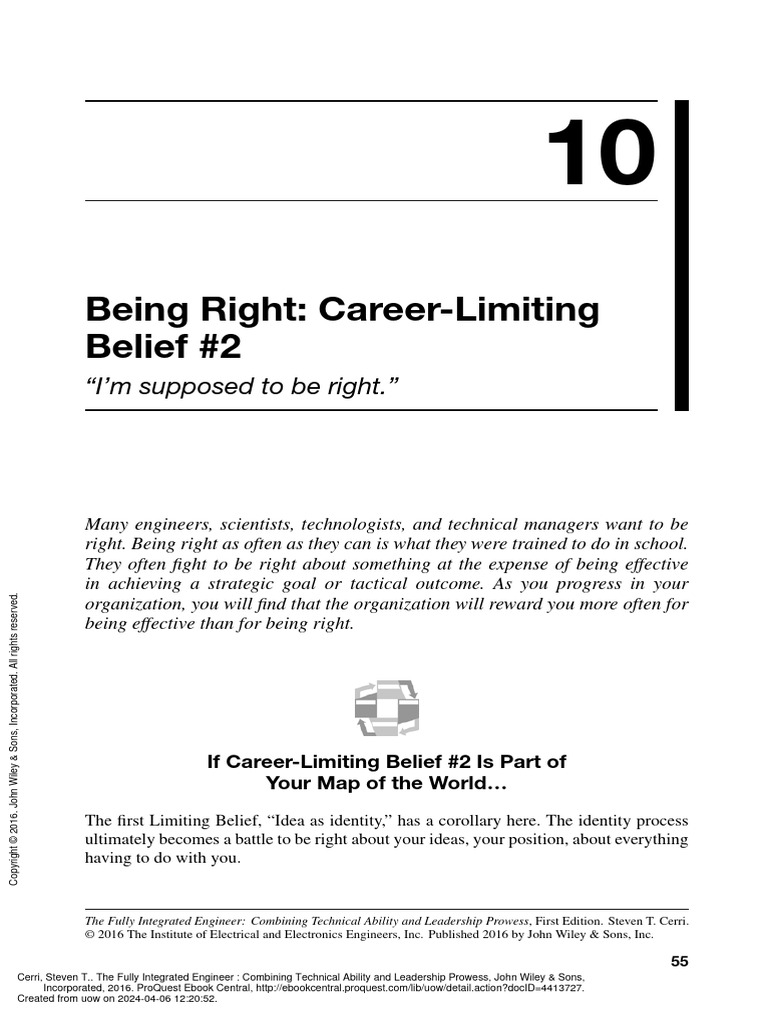 The Fully Integrated Engineer Combining Technical ... - (10 Being Right Career-Limiting Belief ...