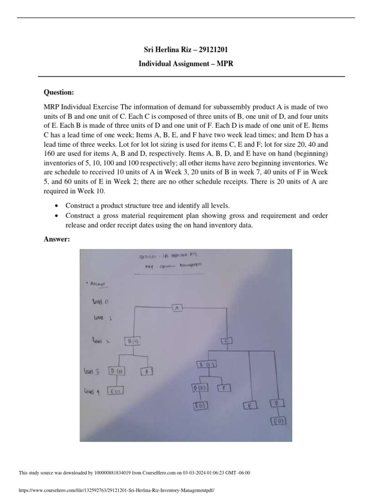 MRP Exercise | Download Free PDF | Production And Manufacturing | Supply Chain Management
