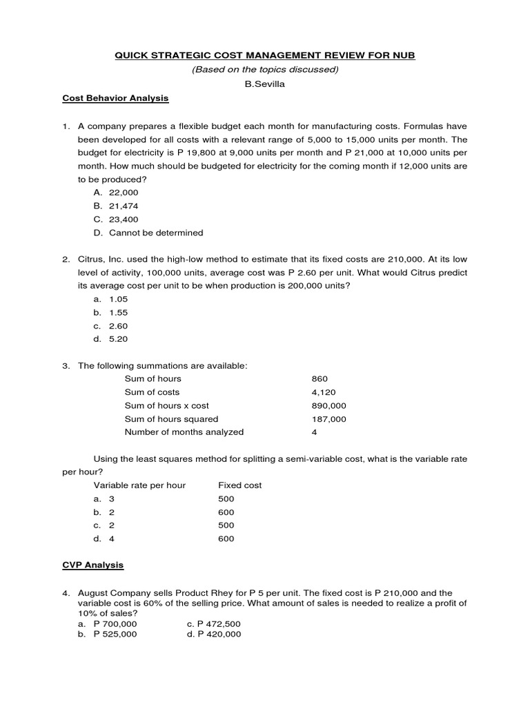 Quick Review | PDF | Business Economics | Management Accounting