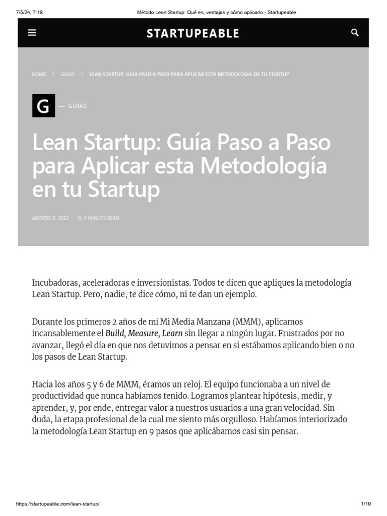 Método Lean Startup - Qué Es, Ventajas y Cómo Aplicarlo - Startupeable | Descargar gratis PDF ...