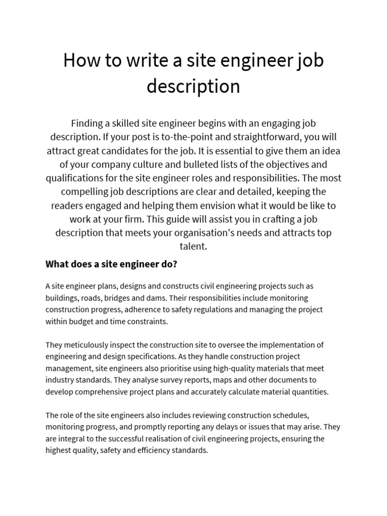 How To Write Site Engineer JD | PDF | Project Management ...