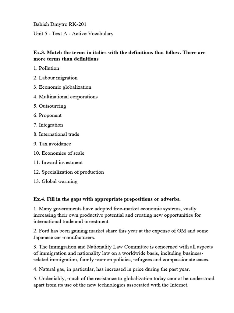 Globalization Vocabulary Guide | PDF | Globalization | Multinational ...