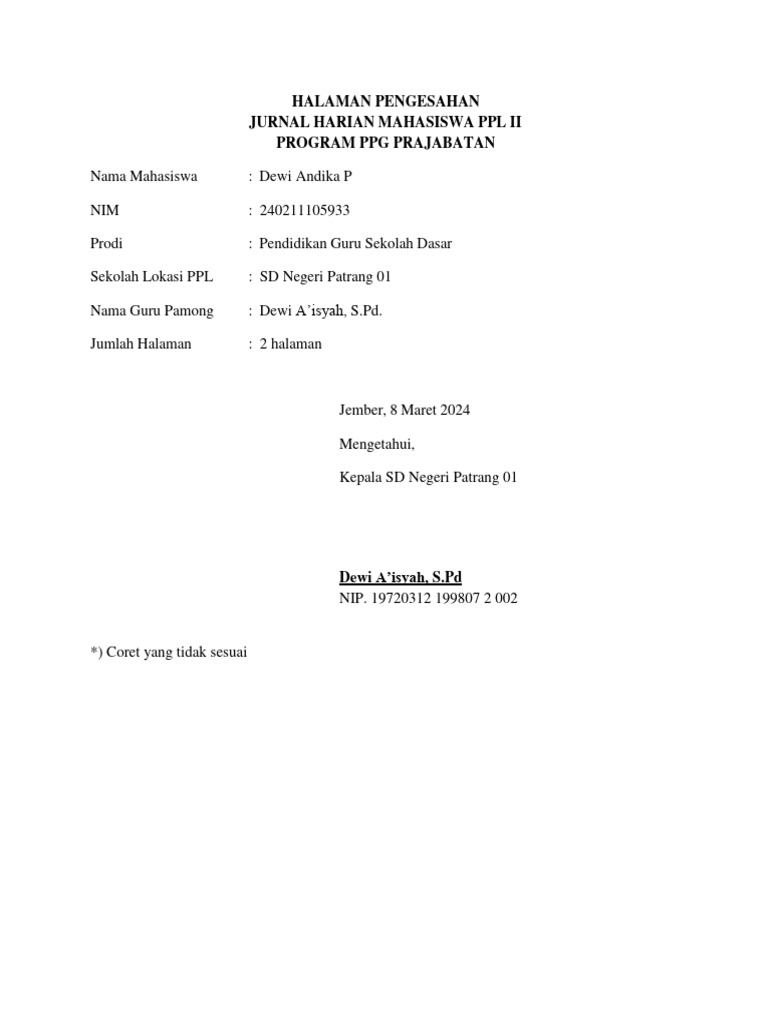 Jurnal PPL Mahasiswa PPG 2024 | PDF
