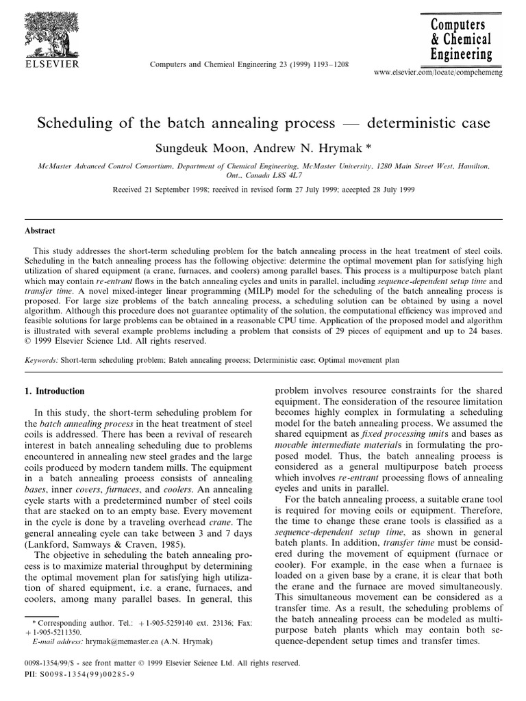 Scheduling of The Batch Annealing Process - Deterministic Case | PDF | Scheduling (Production ...