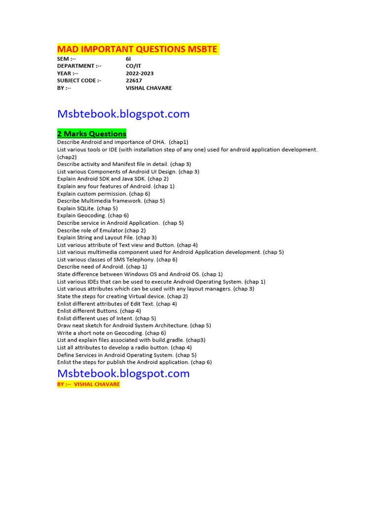 Mad Important Questions Msbte | PDF | Android (Operating System) | Databases
