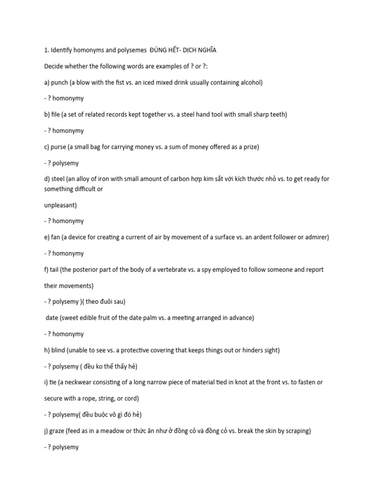 Homonyms and Polysemes Explained | PDF | Lexical Semantics