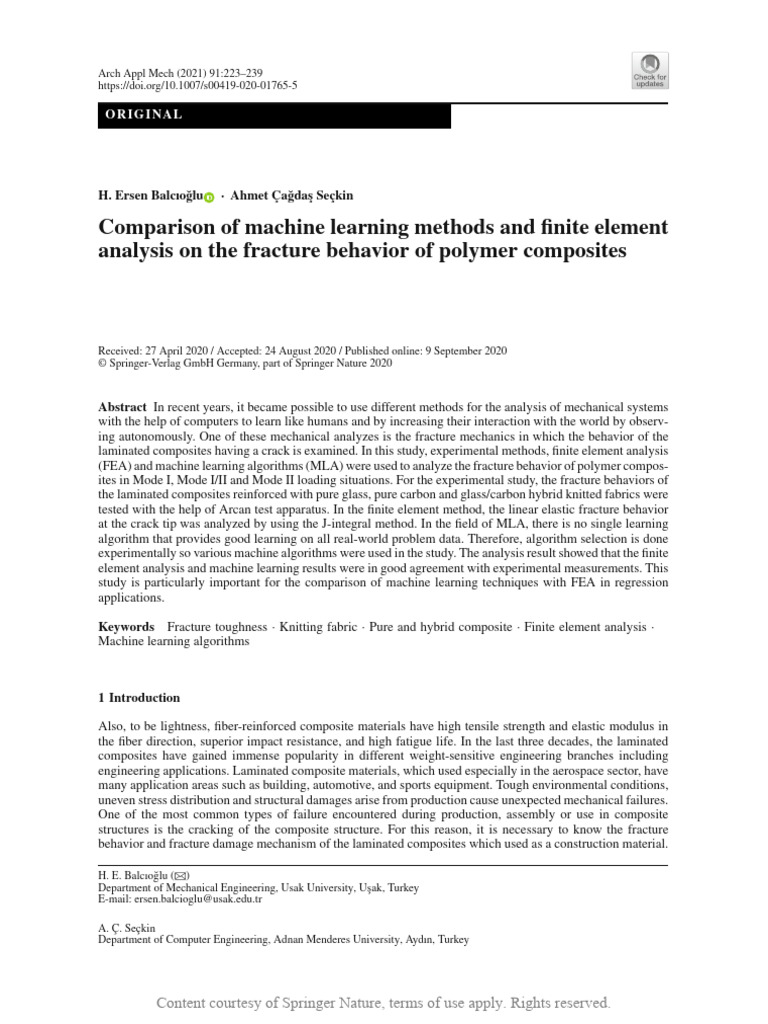 Comparison of Machine Learning Methods and Finite | PDF | Fracture Mechanics | Support Vector ...