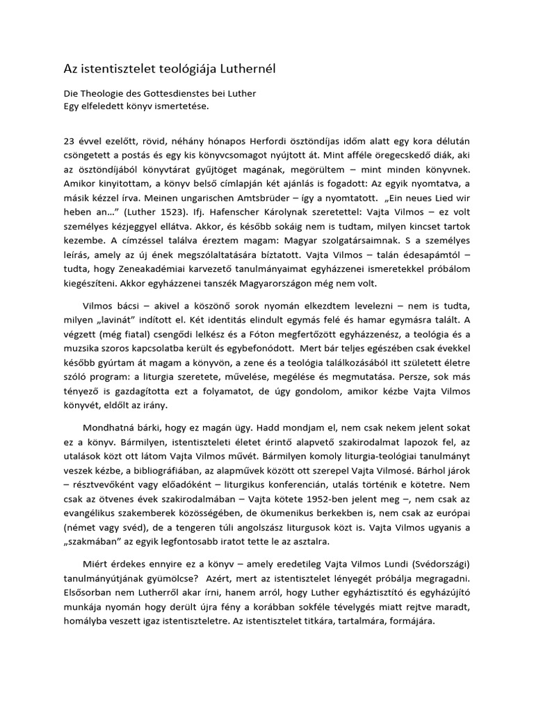 Vajta Az Istentisztelet Teologiaja | PDF