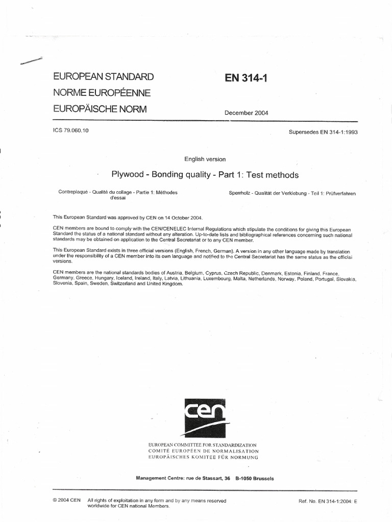 En 314-1-2004 Bonding Quality - Part 1 Test Methods | PDF