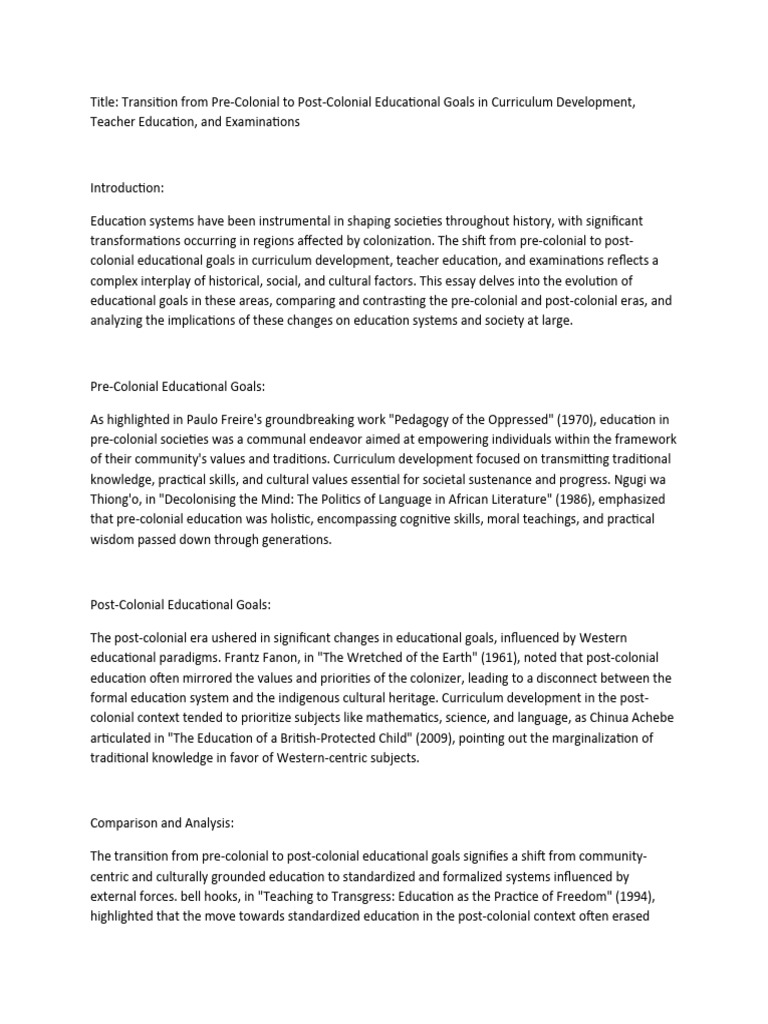 Pre-Colonial to Post-Colonial Education Shift | PDF | Postcolonialism ...