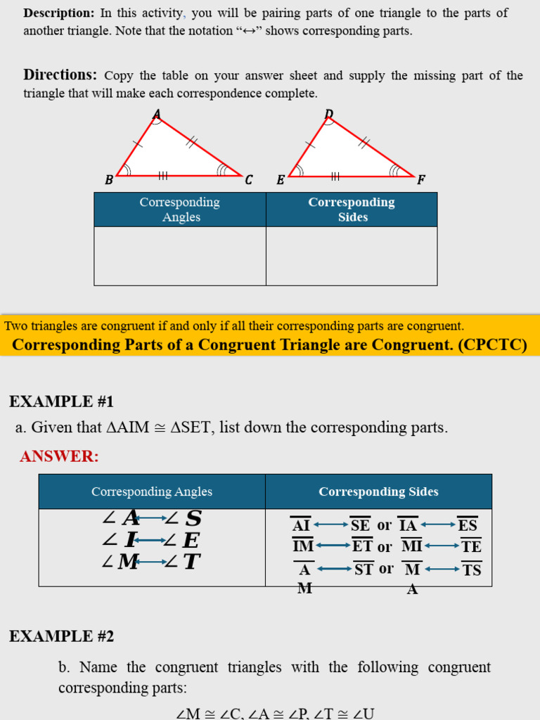 Corresponding Parts of Congruent Triangles | PDF | Triangle | Euclidean ...