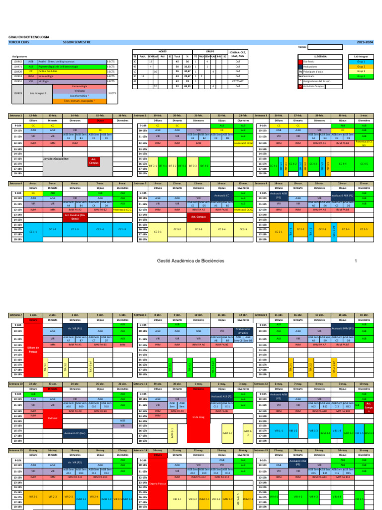 Horaris 3r Segon Semestre | PDF