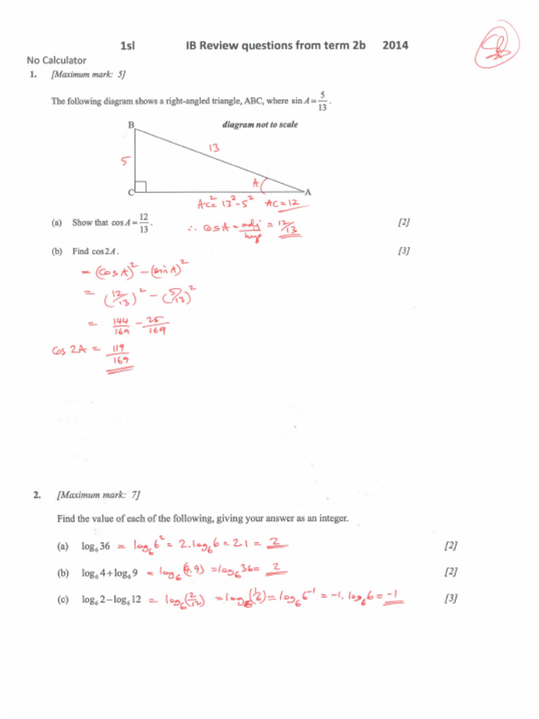 1sl 01 IB Review Questions From Term 2b - Solutions | PDF