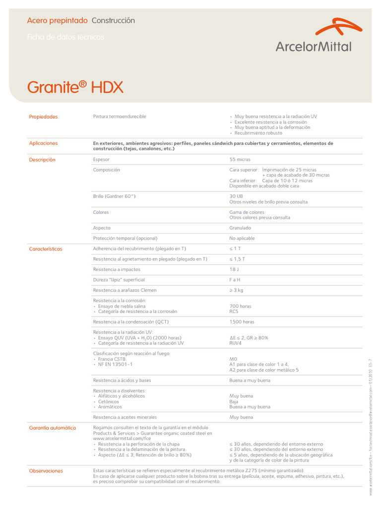 Granite® HDX: Ficha de Datos Técnicos | PDF | Revestimiento | Materiales