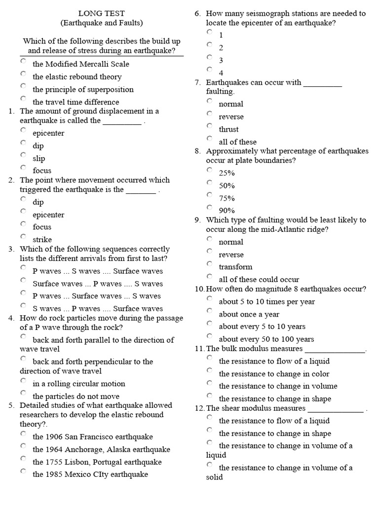 Long Test | PDF | Earthquakes | Fault (Geology)