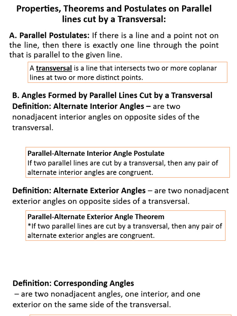 Parallel Lines and Transversal Theorems | PDF