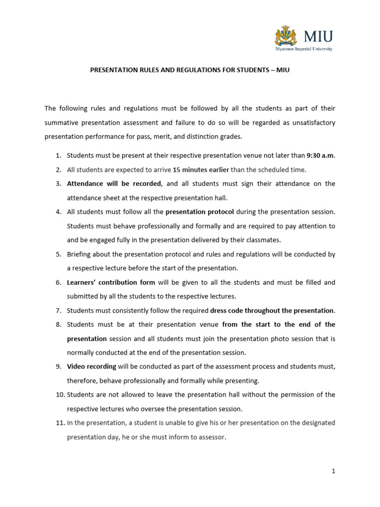 Presentation Rules and Instructions For Students | PDF | Fashion | Clothing