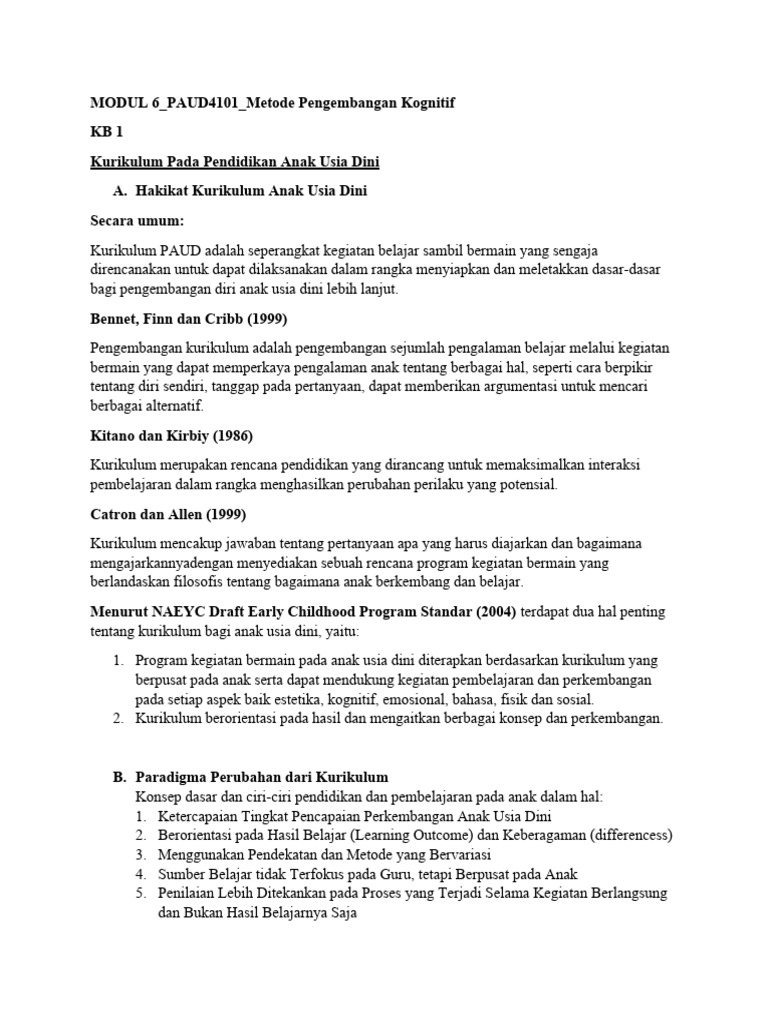 Modul 6 - KB1 - Metode Pengembangan Kognitif | PDF
