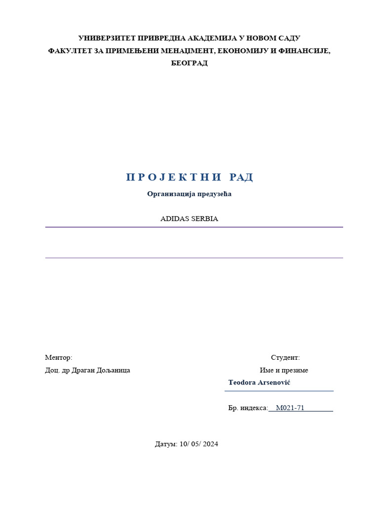 Teodora Arsenovic Projektni Rad | PDF