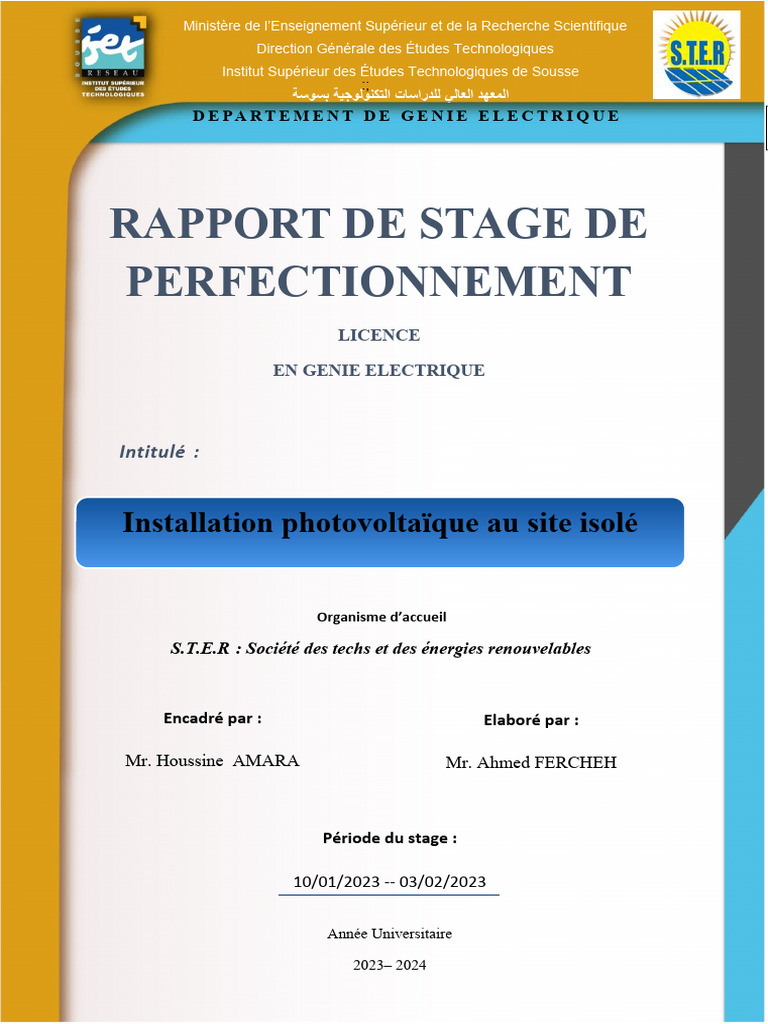 Rapport de stage : Installation photovoltaïque | PDF | Cellule ...