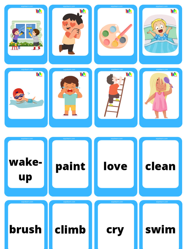 Verbs Action Verbs Memory Game Cards | PDF