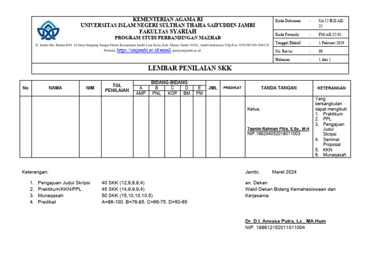 Form Penilaian SKK | PDF